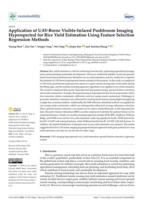 (PDF) Application of UAV-Borne Visible-Infared Pushbroom Imaging Hyperspectral for Rice Yield ...
