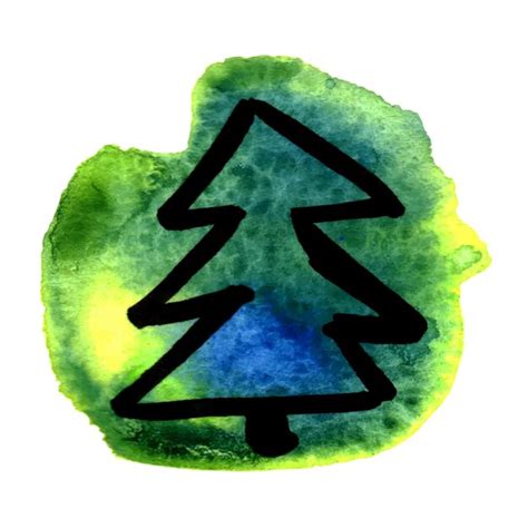 녹색 수채화 얼룩이 있는 크리스마스 트리의 장식 손으로 그린 그래픽 그림 프리미엄 벡터