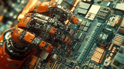 Robotic Hand Interacting With Complex Circuit Board Stock Illustration Illustration Of Network