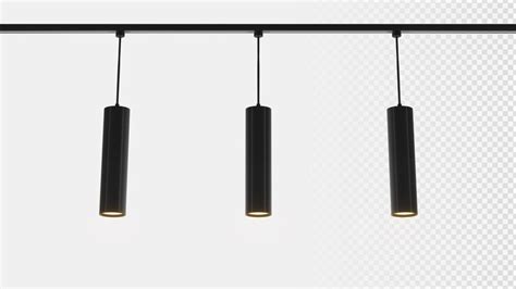 트랙 조명 천장 스폿 펜던트 Led 램프 3d 렌더링 현실감 있는 흉내낸 검은색 금속 튜브 조명 현대적인 실린더 등기구는