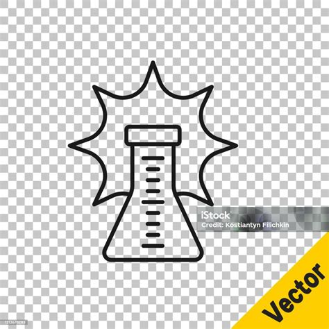 블랙 라인 화학 실험 투명 한 배경에 격리 된 플라스크 아이콘의 폭발 시험관에서 화학 폭발 벡터 개념에 대한 스톡 벡터 아트 및