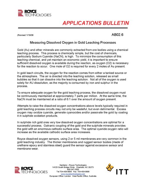 Measuring Dissolved Oxygen In Gold Leaching Processes