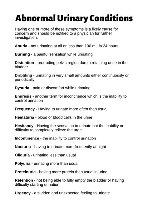 Abnormal Urinary Conditions Chart Artofit