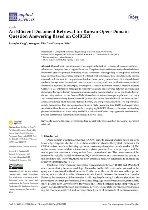 Pdf An Efficient Document Retrieval For Korean Open Domain Question Answering Based On Colbert