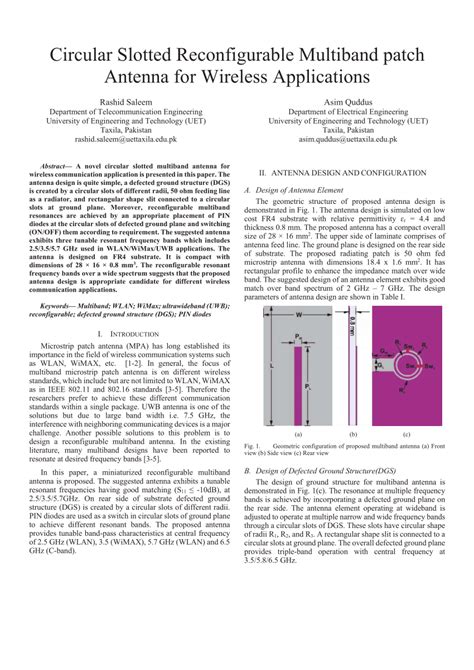 Pdf Circular Slotted Reconfigurable Multiband Patch Antenna For Wireless Applications