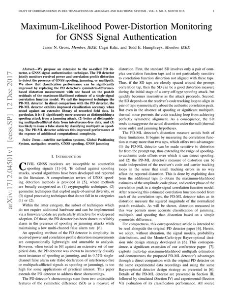 Pdf Maximum Likelihood Power Distortion Monitoring For Gnss Signal Authentication