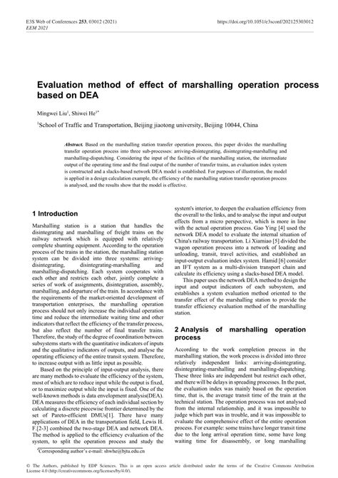 Pdf Evaluation Method Of Effect Of Marshalling Operation Process Based On Dea
