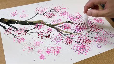 آموزش نقاشی با موضوع درخت شکوفه گیلاس