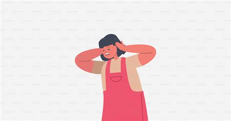 어린 아이 캐릭터는 손으로 귀를 가리고 있습니다 가족 문제 가정 폭력 왕따 개념 하얀 배경에 고립된 우울한 불안한 소녀 만화 사람들 벡터 일러스트레이션 벡터