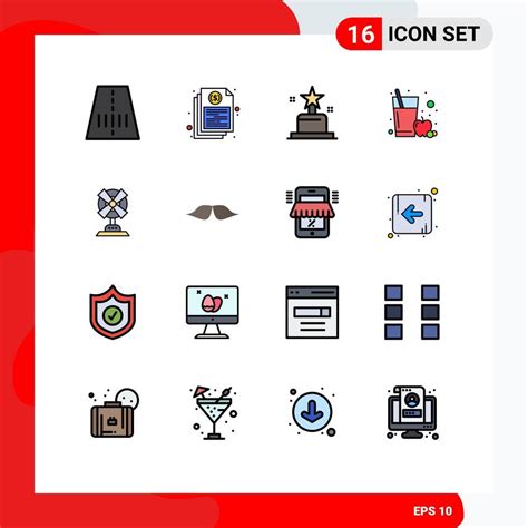 Set Of 16 Vector Flat Color Filled Lines On Grid For Machine Fan Award Electric Fruit Juice