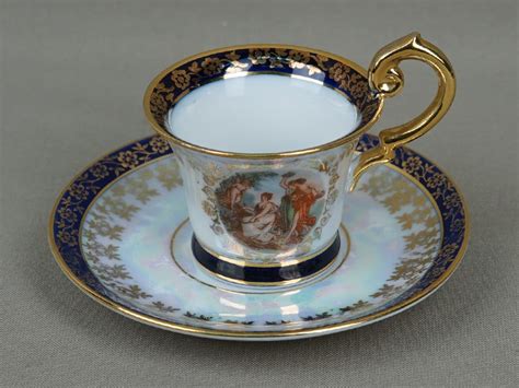Кофейная пара «Античный сюжет фарфор деколь кобальт золочение Германия середина Xx века