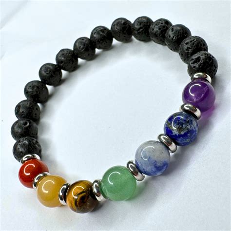 7 Chakra Lava Rock Smooth Round Stretch Bracelet Fimeness