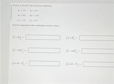 Solved Vectors A B And C Have The Given Chegg
