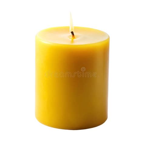 Lit Yellow Candle Isolated White Background Lit Candle Stock