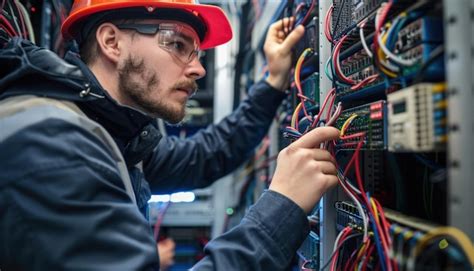 Premium Photo Network Engineer Configuring Server Rack