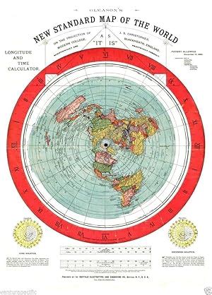 Gleasons New Standard Map Of The World Flat Earth Circa 1892 By