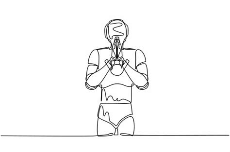 단일 연속 라인 드로잉 로이 손바닥을 들고 기도하는 몸짓 프리미엄 벡터