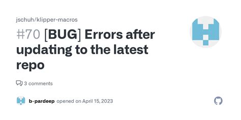 Bug Errors After Updating To The Latest Repo · Issue 70 · Jschuhklipper Macros · Github