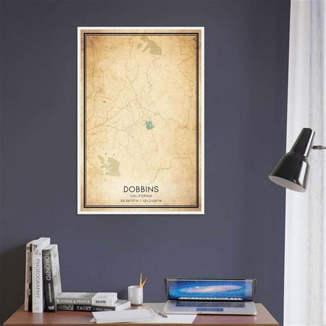 Vintage Dobbins California Map Poster Dobbins Ca City Road Wall Art