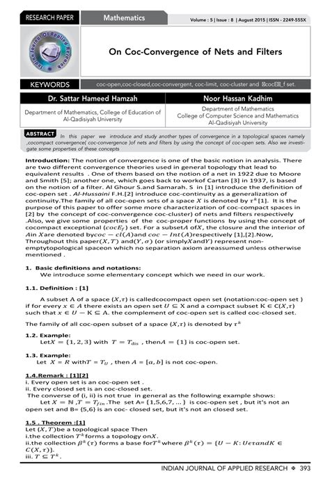 Pdf Indian Journal Of Applied Research X 393 On Coc Convergence Of
