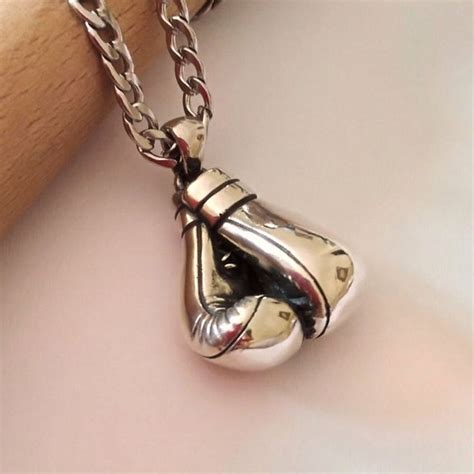 Aged Silver 925 Boxing Gloves Pendant Silver Box Gloves Necklace