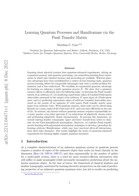 Learning Quantum Processes And Hamiltonians Via The Pauli Transfer Matrix Deepai