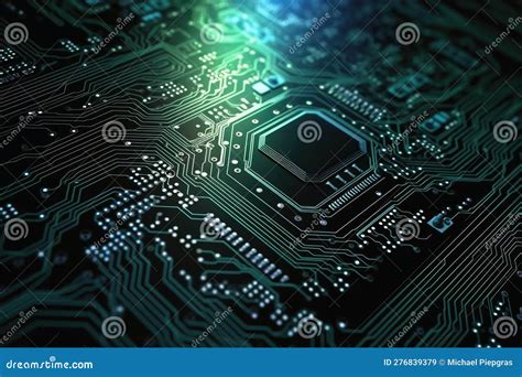 Abstract Circuit Design Of A Computer Board Created With Generative Ai Technology Stock