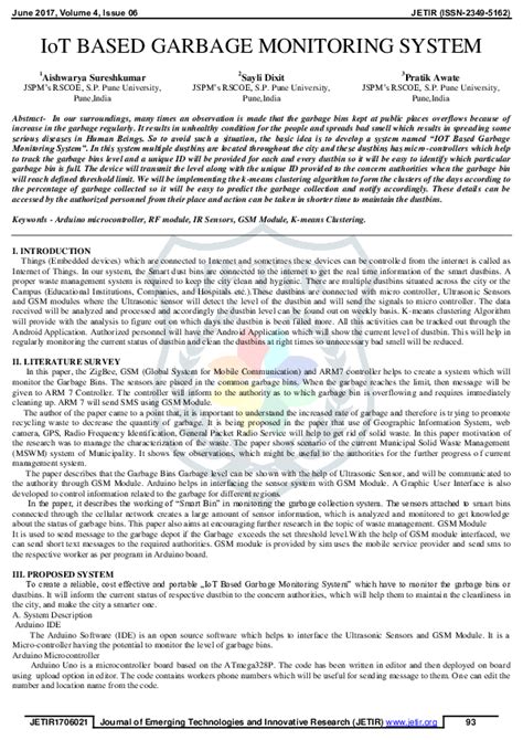 Pdf Iot Based Garbage Monitoring System Pratik Awate