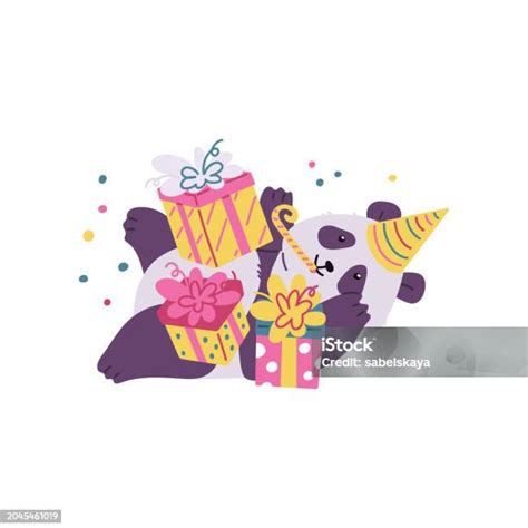 귀여운 팬더 캐릭터 생일 카드 만화 벡터 일러스트 레이 션 절연 생일에 대한 스톡 벡터 아트 및 기타 이미지 생일 가공의 인물 곰 Istock