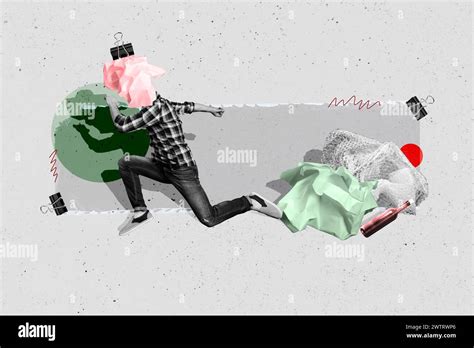 Photo Image Collage Young Headless Man Running Escape Mind Mental