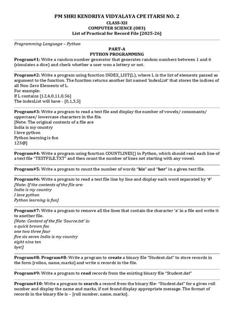 Class Xii Cs Practical List For Record File 2025 26 Pdf My Sql Databases