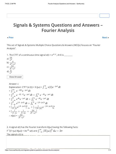 Fourier Analysis Questions And Answers Sanfoundry Pdf Telecommunications Engineering