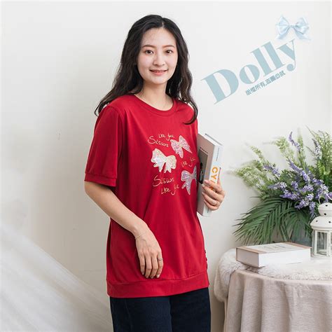 Dolly多莉大碼專賣店台灣現貨 大尺碼休閒冰涼棉亮片蝴蝶結圖t紅色440 蝦皮購物