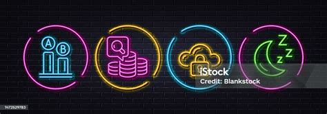 클라우드 보호 Ab 테스트 및 최소 라인 아이콘 검사 웹 응용 프로그램 인쇄용 네온 레이저 3d 조명 벡터 3차원 형태에 대한 스톡 벡터 아트 및 기타 이미지 Istock