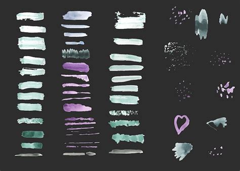 수채화 브러시 스트로크 세트입니다 그런 지 텍스트 상자입니다 벡터 페인트 브러시 컬렉션입니다 예술적 스플래시 프리미엄 벡터