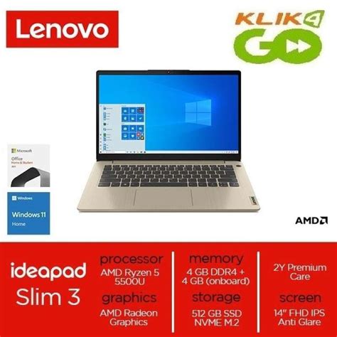 Jual Lenovo Ideapad 3 14alc6 Amd Ryzen 5 5500u Ram 8gb 512gb Ssd 14 Inch Win 11 Home
