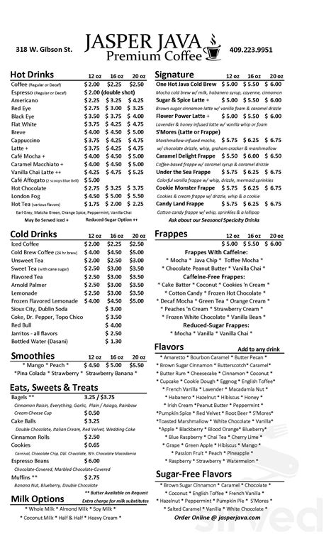 Jasper Java Menus In Jasper Texas United States