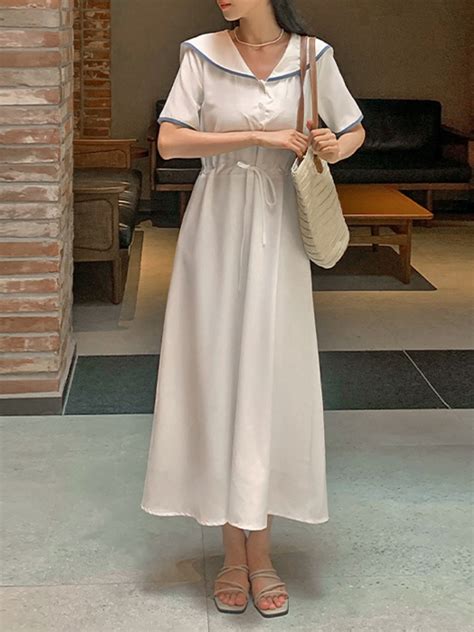 리리앤코 셀더린 스트링 세일러 카라 롱 원피스 여름 신상 자체제작 세일러 카라 원피스 휴가룩 여름룩 데일리룩 데이트룩 출근룩 여름 롱원피스 휴양지룩 바닷가룩 데일리 배색
