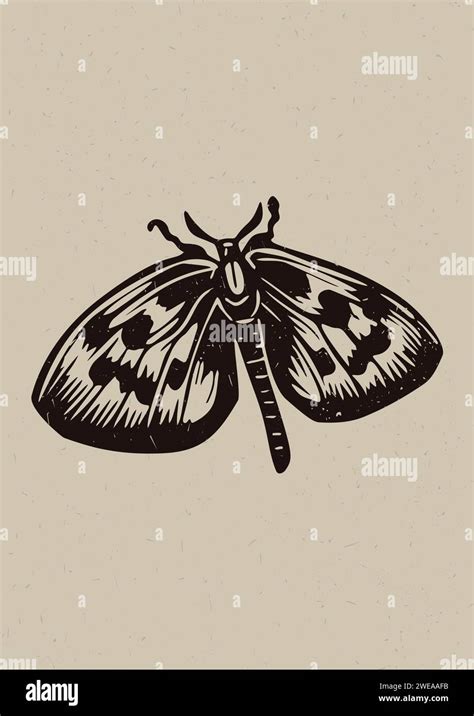 Handmade Linocut Butterfly Motif Clipart In Folkart Scandi Style Simple Monochrome Block Print