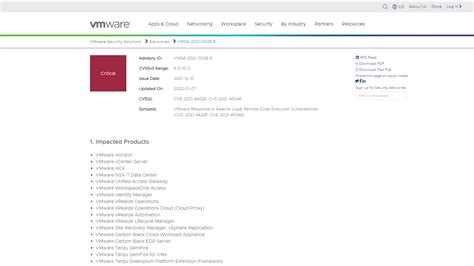 Vmware Solución A Las Vulnerabilidades Cve 2021 44228 Y Cve 2021