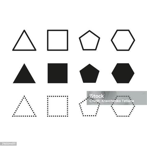 기하학적 모양 아이콘 다양한 폴리곤 디자인 실선과 점선 윤곽선 벡터 일러스트 레이 션 0명에 대한 스톡 벡터 아트 및 기타 이미지 Istock