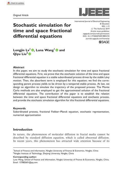 Pdf Stochastic Simulation For Time And Space Fractional Differential Equations