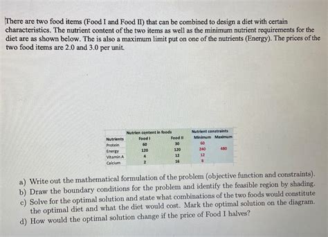 Solved There Are Two Food Items Food I And Food II That Chegg