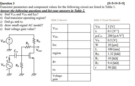 SOLVED Question Transistor Parameters And Component Values For The Following