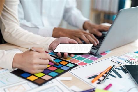 Creative UX UI Design Process With Mobile App Interface And Logo Concept On Desk Stock Image