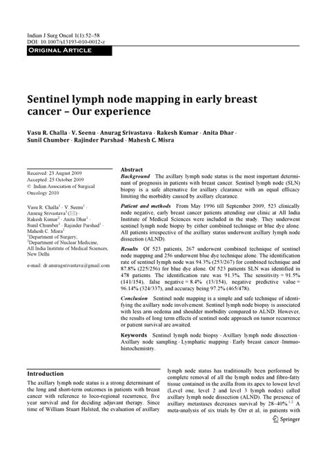 Pdf Sentinel Lymph Node Mapping In Early Breast Cancer — Our Experience