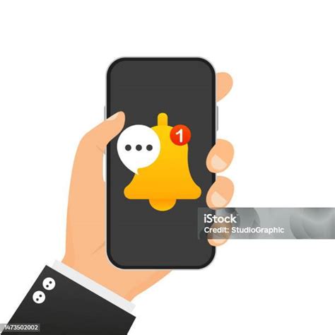 스마트 폰 화면에 경고 메시지 새 알림이 도착했습니다 새 메시지 또는 기타 알림의 알림 개념입니다 스마트 폰 화면에 새 메시지가 표시됩니다 벡터 그림 격리에 대한 스톡 벡터