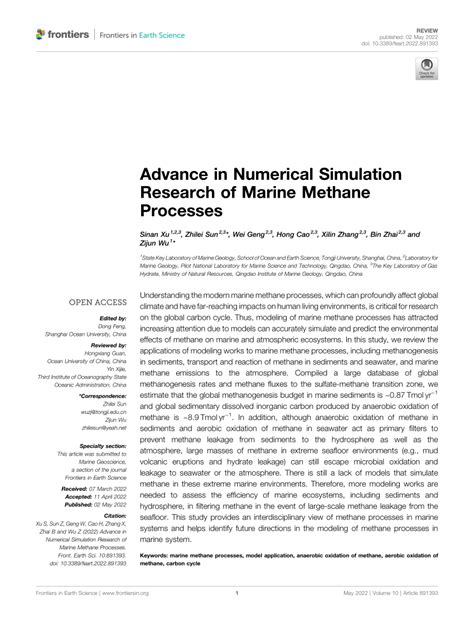 Pdf Advance In Numerical Simulation Research Of Marine Methane Processes