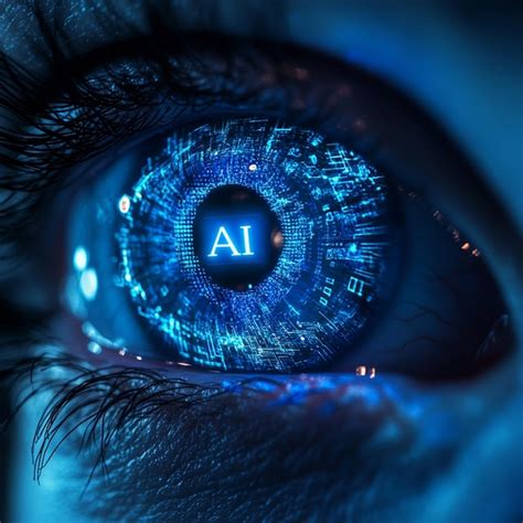Macro Shot Of Human Eye Inside Blue Iris With Embedded Tech Elements