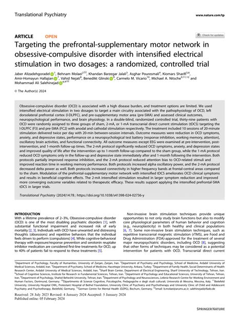 Pdf Targeting The Prefrontal Supplementary Motor Network In Obsessive Compulsive Disorder With